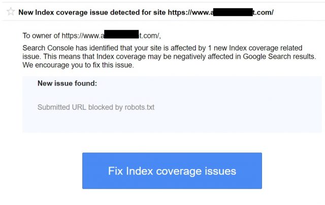 "New Index coverage issue detected for site" Error Message in Google Search Console - telapost